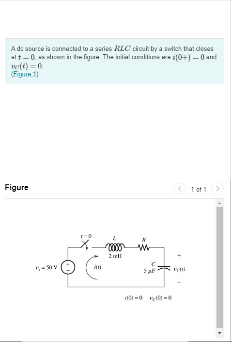 Solved A dc source is connected to a series RLC circuit by a | Chegg.com