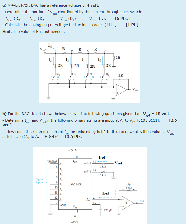 Solved a) A 4-bit R/2R DAC has a reference voltage of 4 | Chegg.com