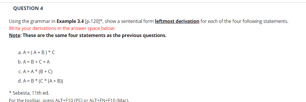 QUESTION 4 Using the grammar in Example 3.4 [p.120]*, | Chegg.com