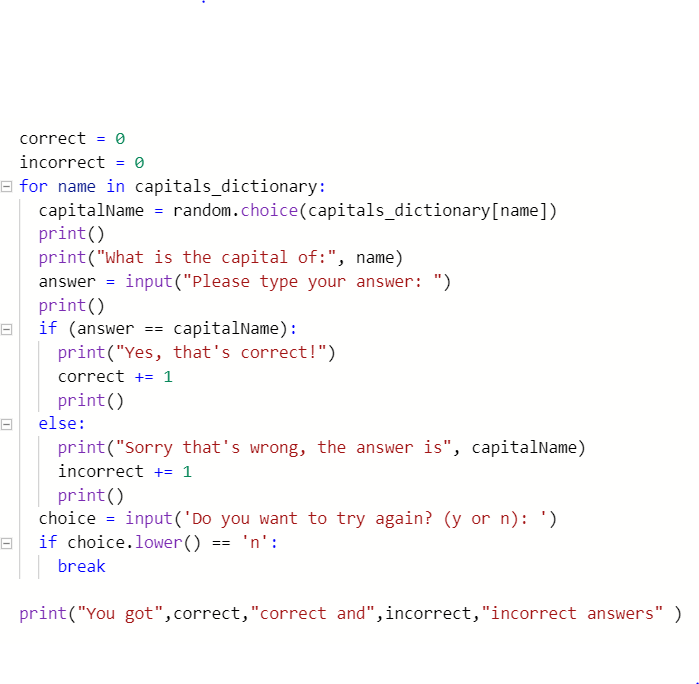 Solved I need help placing the random.choice() into my code. | Chegg.com