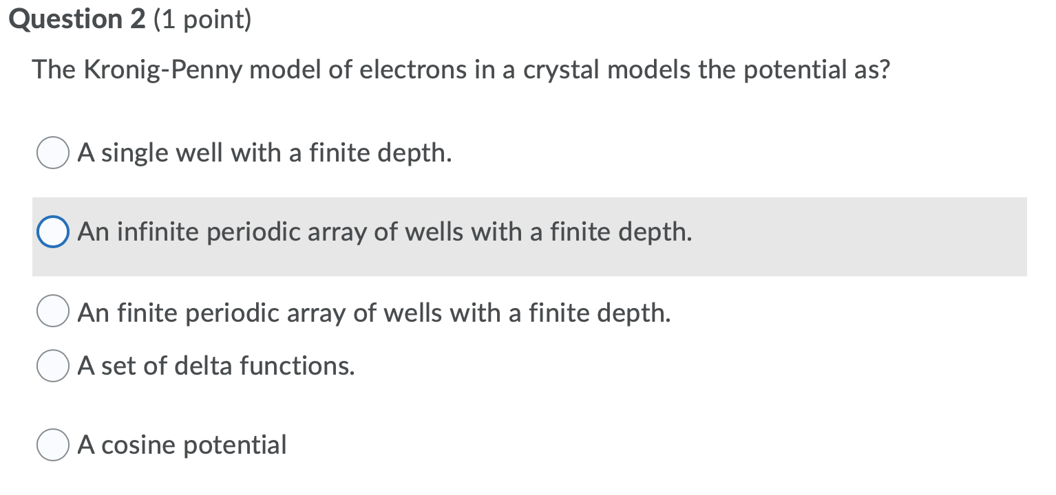 Solved Question 2 (1 point) The Kronig-Penny model of | Chegg.com