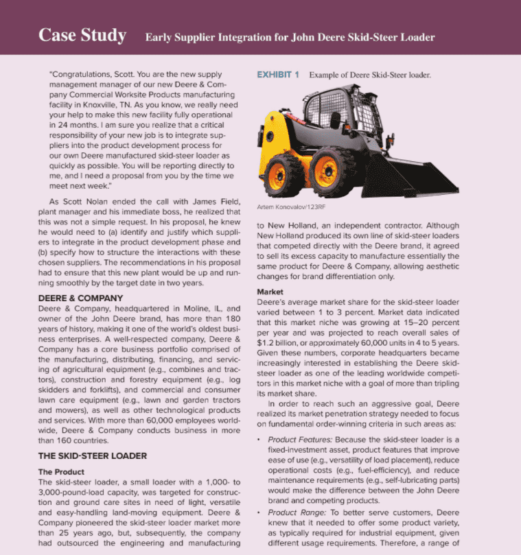 Solved Case Study Early Supplier Integration for John Deere | Chegg.com