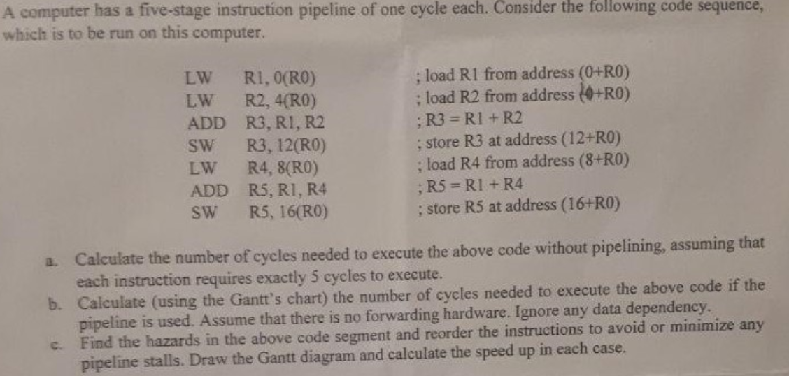 Solved A computer has a five-stage instruction pipeline of | Chegg.com