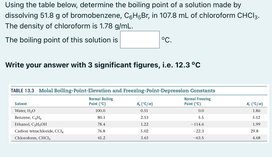 Solved Using the table below, determine the boiling point of | Chegg.com