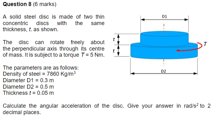 Solved Question 8 (6 marks) A solid steel disc is made of | Chegg.com