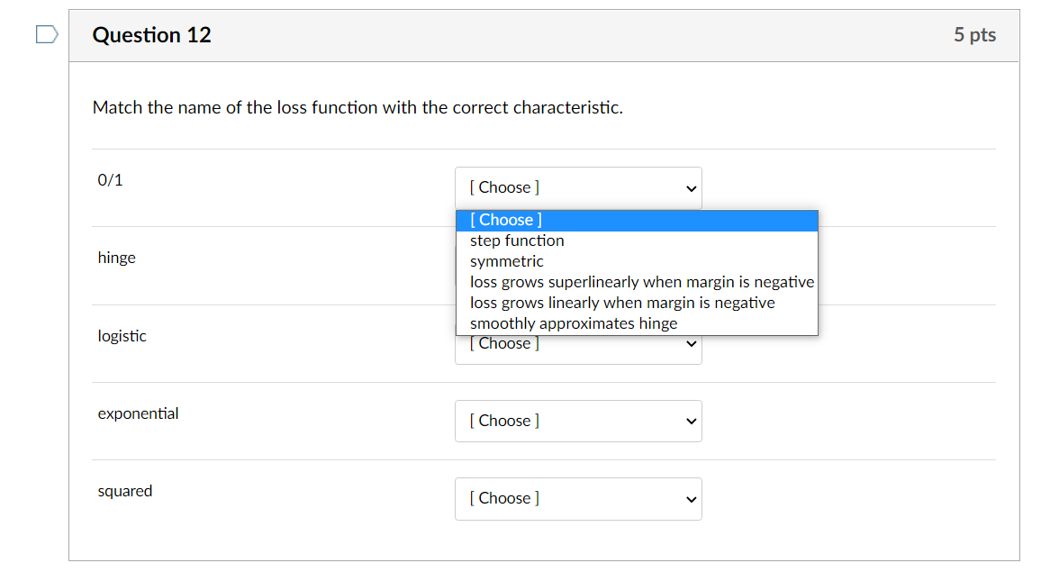Solved Match the name of the loss function with the correct | Chegg.com