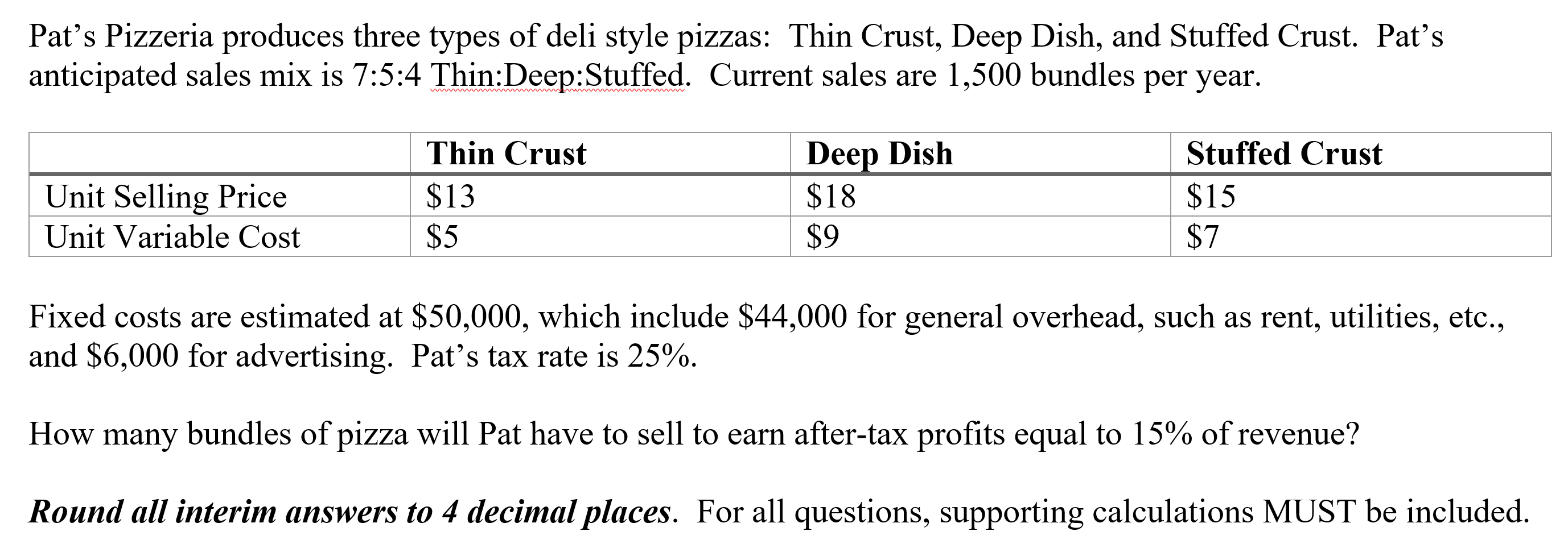 Solved Pat's Pizzeria produces three types of deli style | Chegg.com