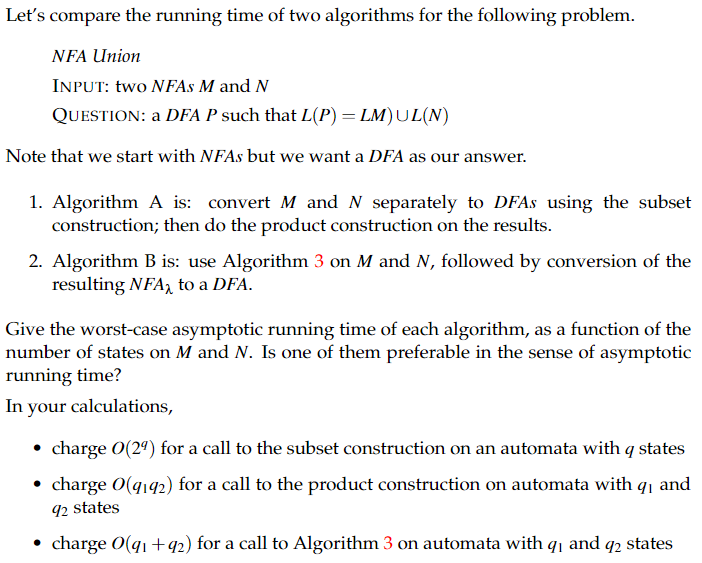 Solved Let's compare the running time of two algorithms for | Chegg.com