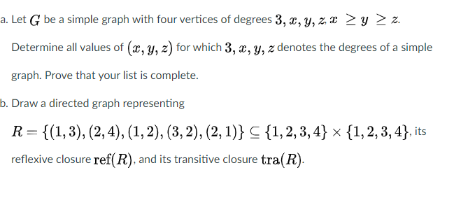 Solved a. Let G be a simple graph with four vertices of | Chegg.com