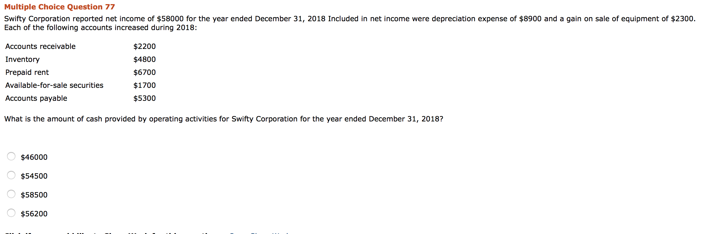 Solved Multiple Choice Question 77 Swifty Corporation | Chegg.com