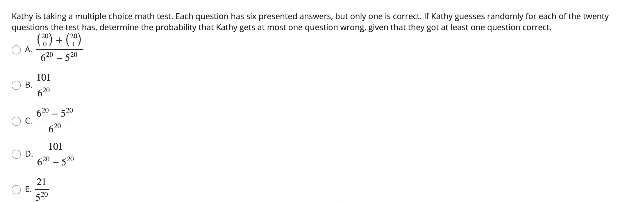 Solved Kathy is taking a multiple choice math test. Each | Chegg.com