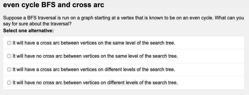 Solved even cycle BFS and cross arc Suppose a BFS traversal | Chegg.com