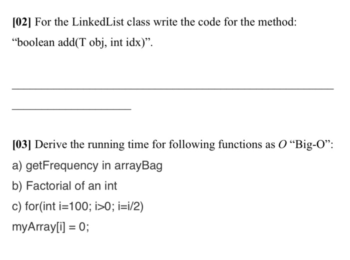 Solved For the LinkedList class write the code for the | Chegg.com