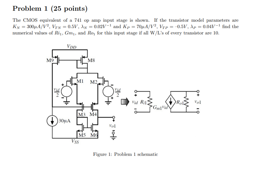 Solved Problem 1 (25 points) The CMOS equivalent of a 741 op | Chegg.com