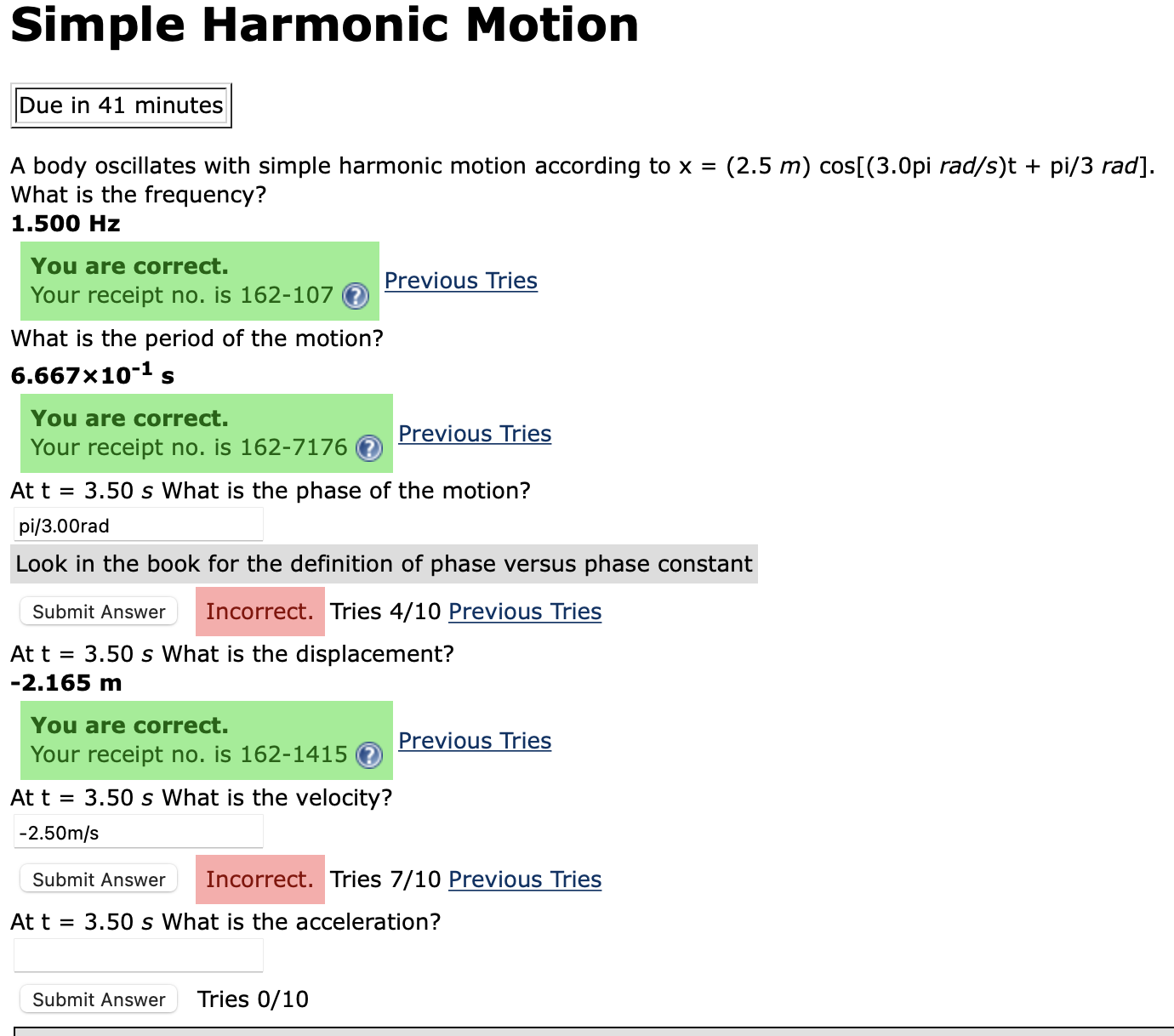 Solved Simple Harmonic Motion A body oscillates with simple | Chegg.com