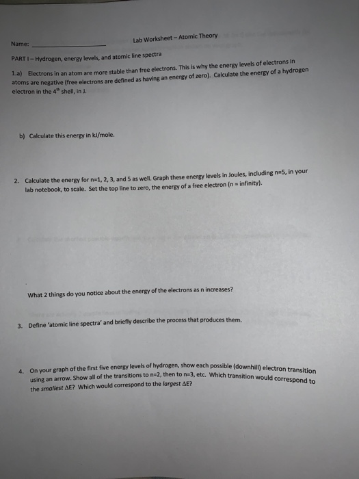 Solved Name: Lab Worksheet- Atomic Theory PART I-Hydrogen, | Chegg.com