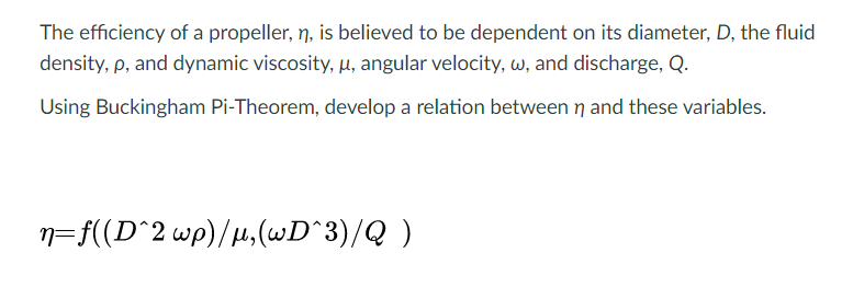 Solved The efficiency of a propeller, n, is believed to be | Chegg.com