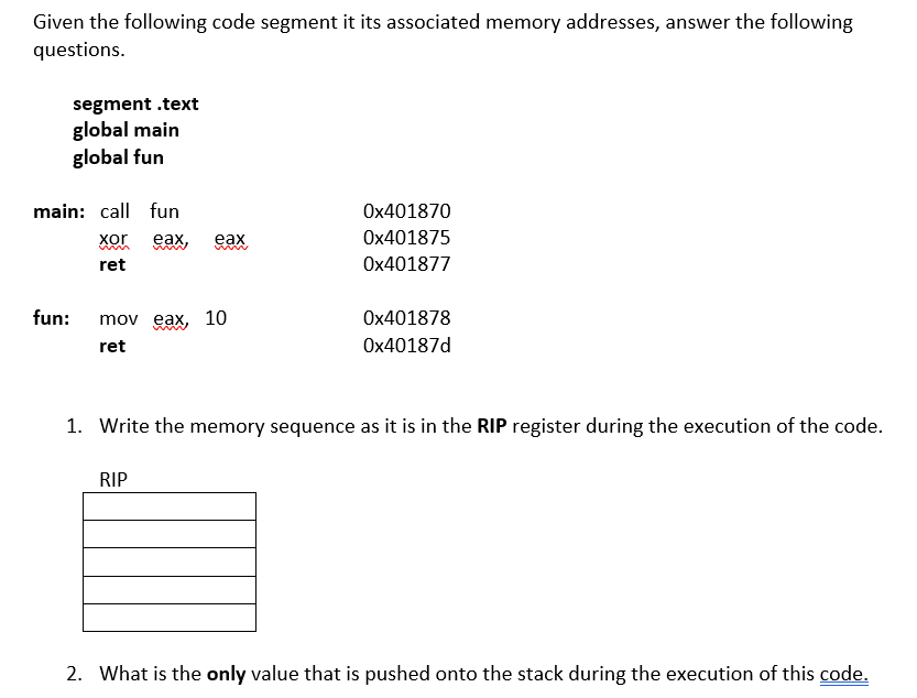 Solved Given The Following Code Segment It Its Associated 