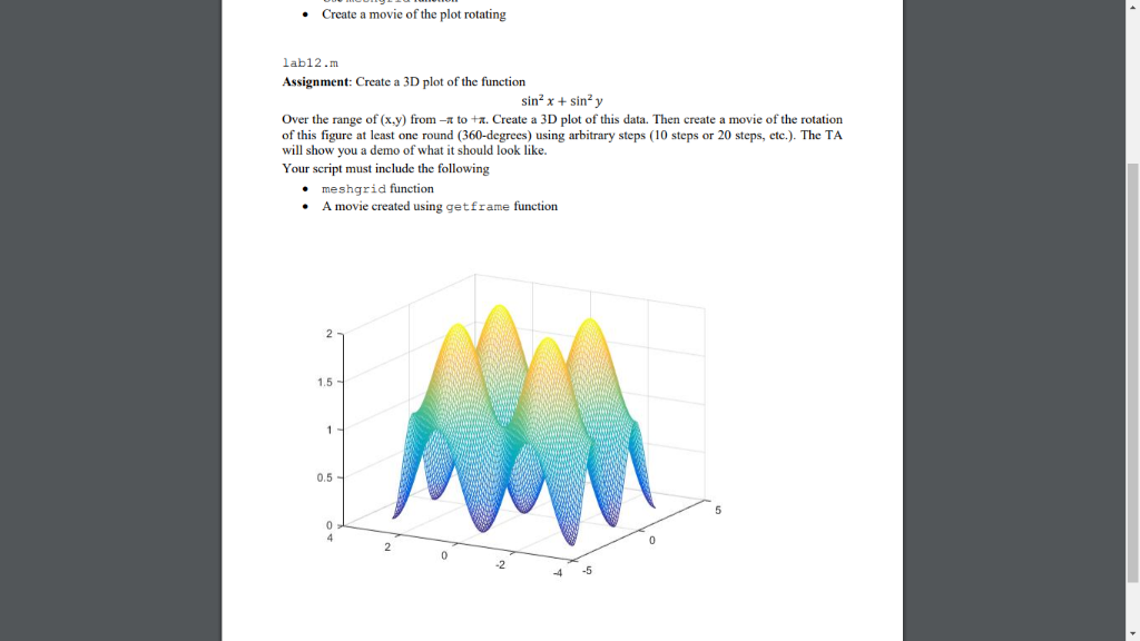 Solved Create a movie of the plot rotating lab12.m | Chegg.com