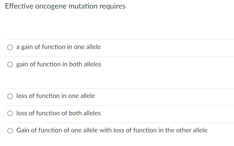 Solved Effective oncogene mutation requires a gain of | Chegg.com