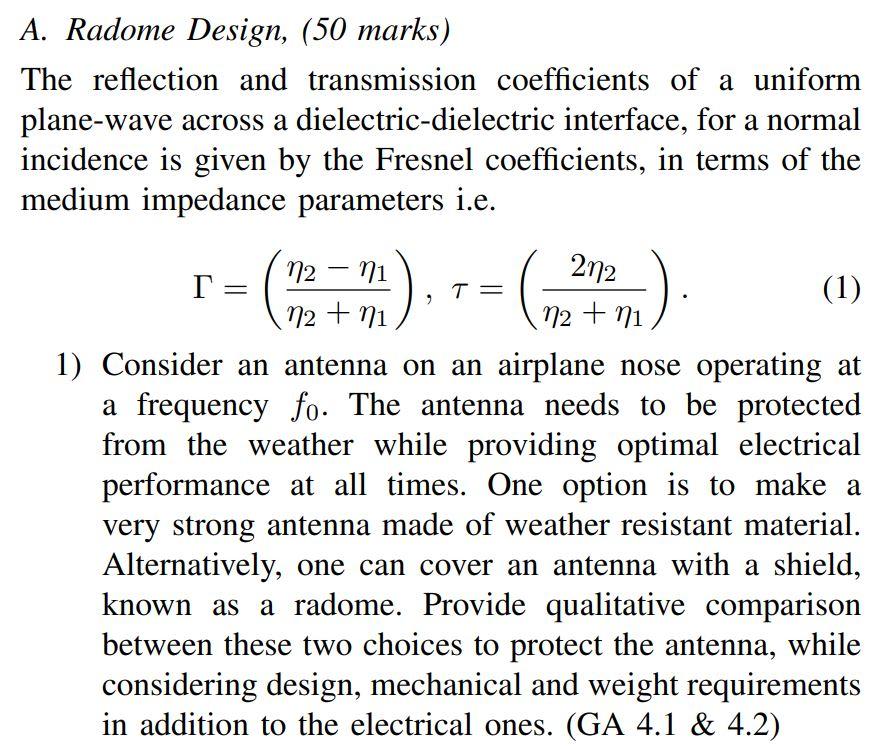Solved A. Radome Design, (50 marks) The reflection and | Chegg.com