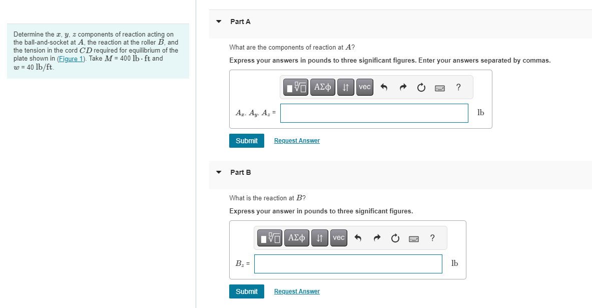 Solved Determine the x,y,z components of reaction acting on | Chegg.com