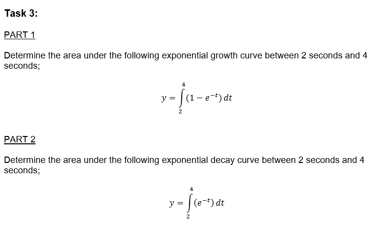 Solved Task 3: PART 1 Determine the area under the following | Chegg.com