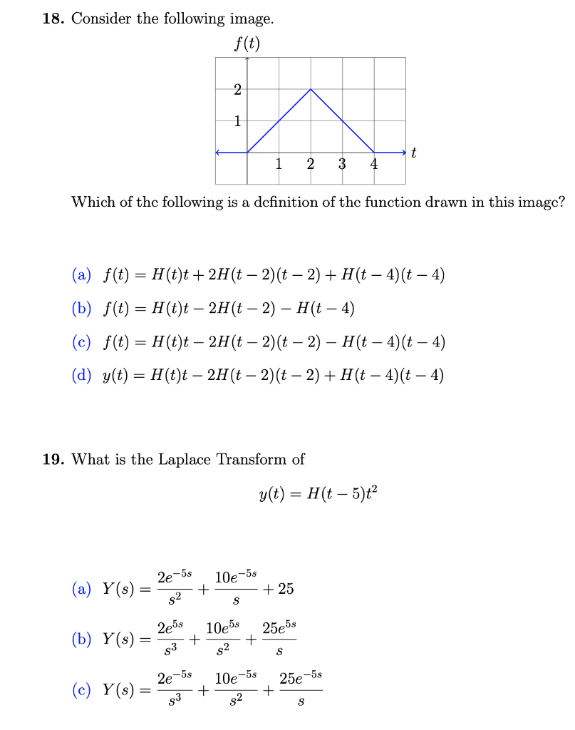 Solved 18. Consider the following image f(t) Which of thc | Chegg.com