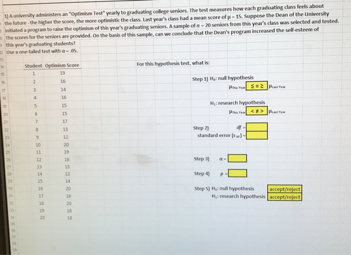 Solved 1)A university administers an "Optimism Test" yearly | Chegg.com