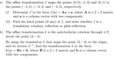 Solved a) ﻿The affine transformation f ﻿maps the points | Chegg.com