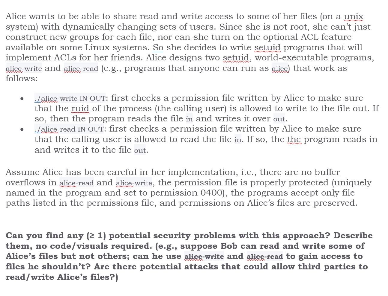Solved Alice wants to be able to share read and write access | Chegg.com