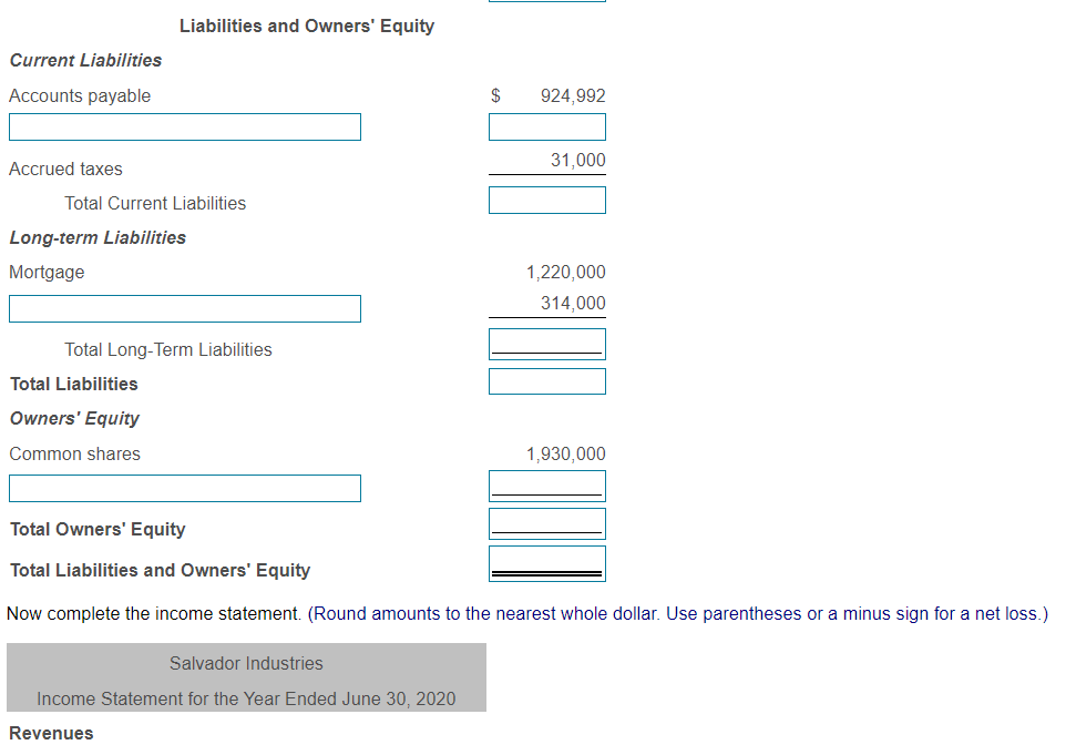 Solved Liabilities and Owners' Equity Current | Chegg.com