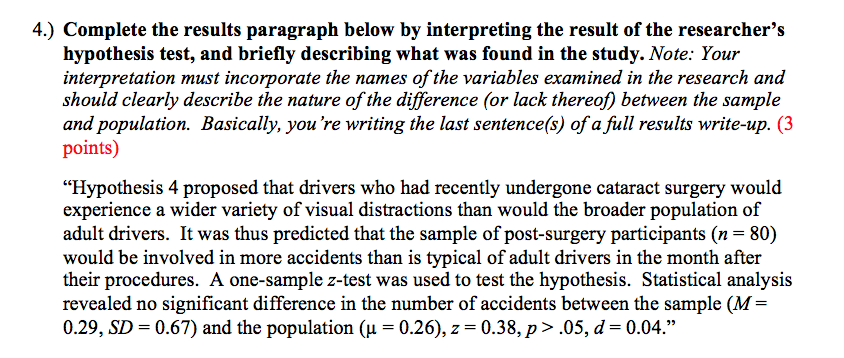 Solved 4.) Complete the results paragraph below by | Chegg.com