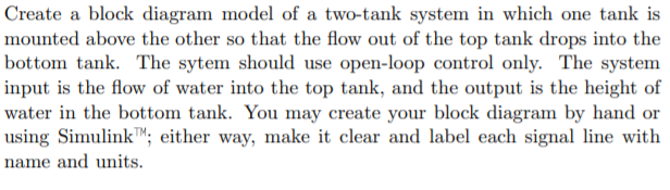 Create a block diagram model of a two-tank system in | Chegg.com