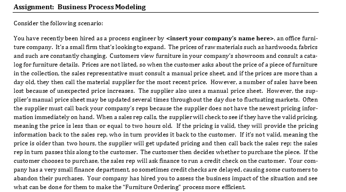 Solved Assignment: Business Process Modeling Consider the | Chegg.com