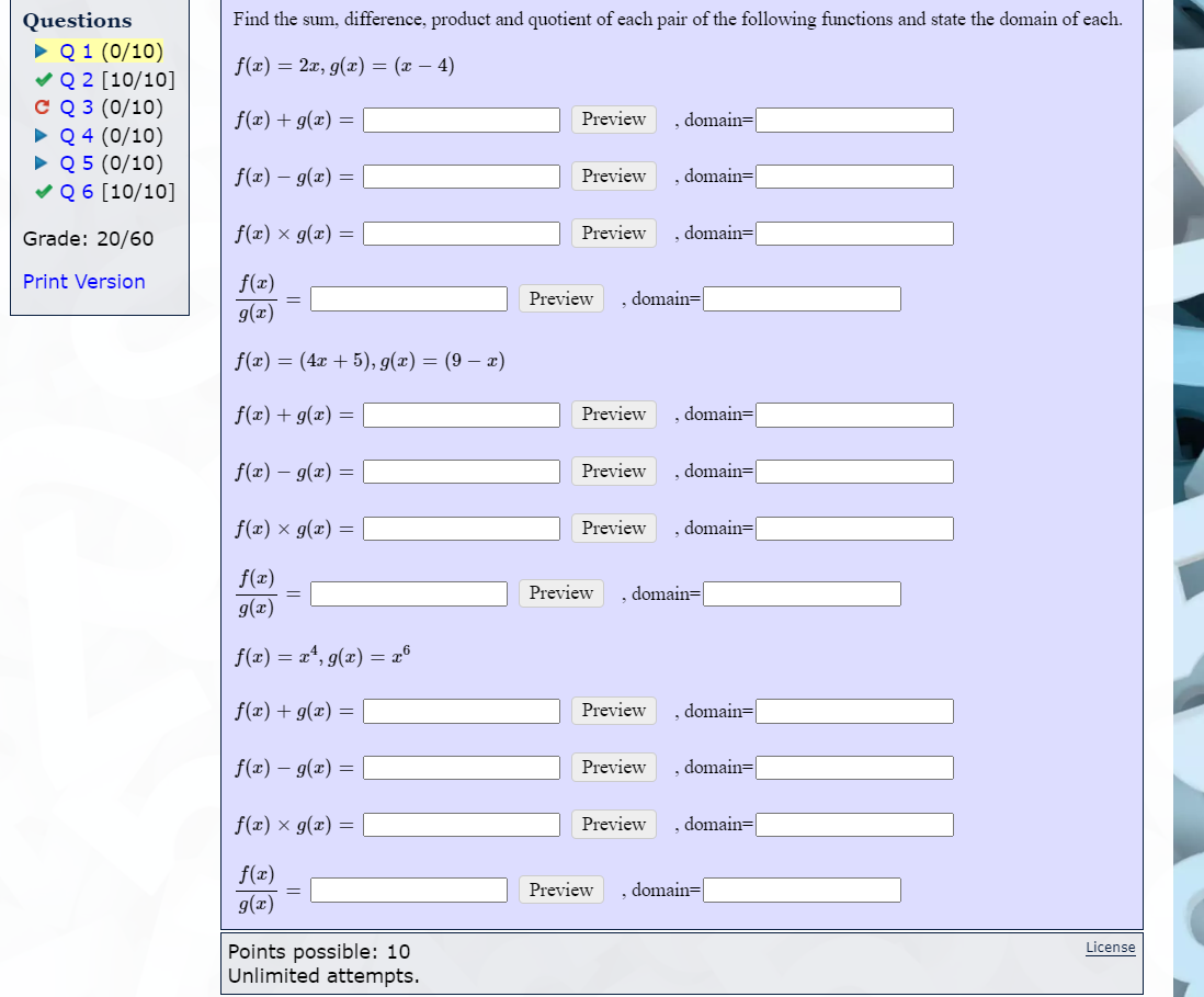 Solved Find The Sum Difference Product And Quotient Of