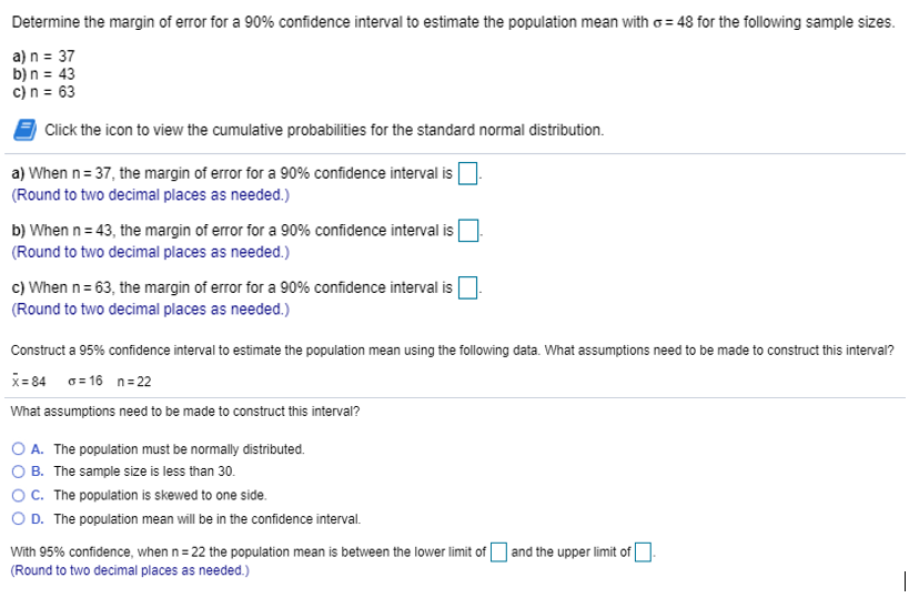 Solved Determine the margin of error for a 90% confidence | Chegg.com