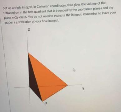 Solved Set up a triple Integral, in Cartesian coordinates, | Chegg.com