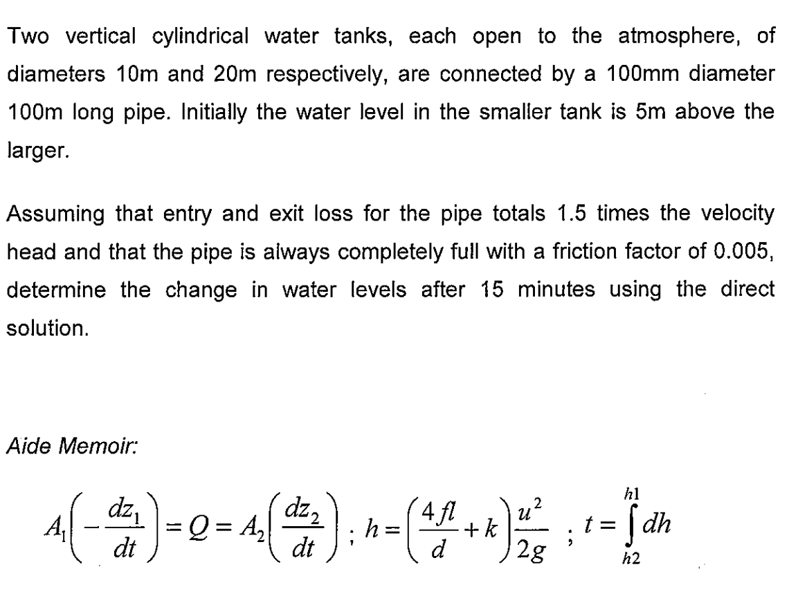 Solved Two vertical cylindrical water tanks, each open to | Chegg.com
