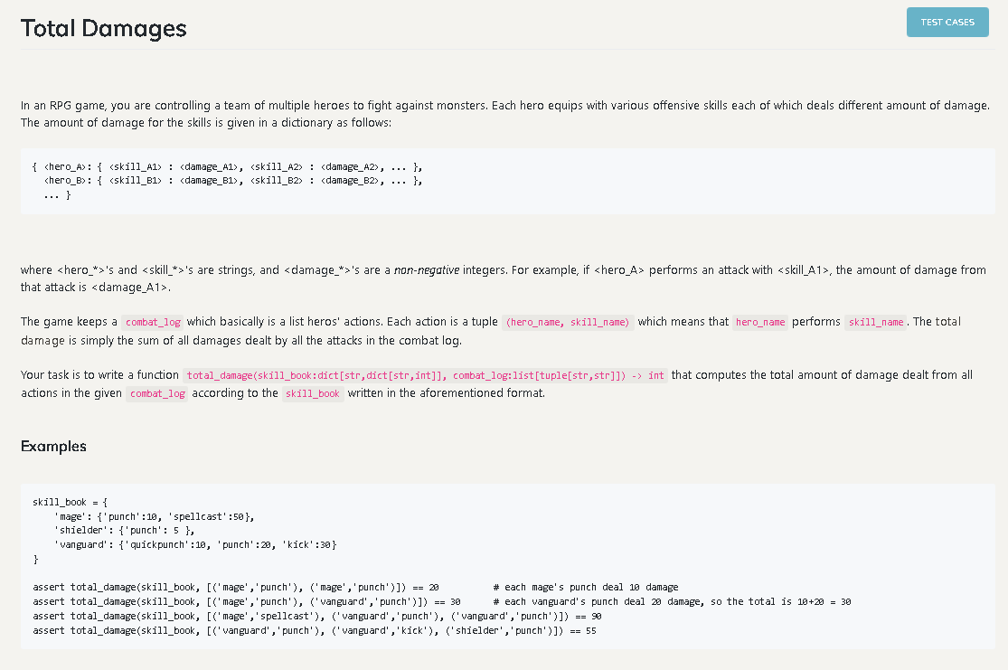 Solved Total Damages TEST CASES In an RPG game, you are | Chegg.com