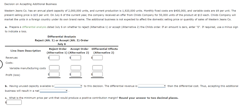 Solved Decision on Accepting Additional Business to indicate | Chegg.com