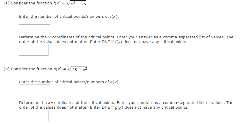 Solved (a) Consider the function f(x) = x2 - 25 Enter the | Chegg.com