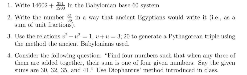 Solved 1200 31 1. Write 14602 + 36 in the Babylonian base-60 | Chegg.com