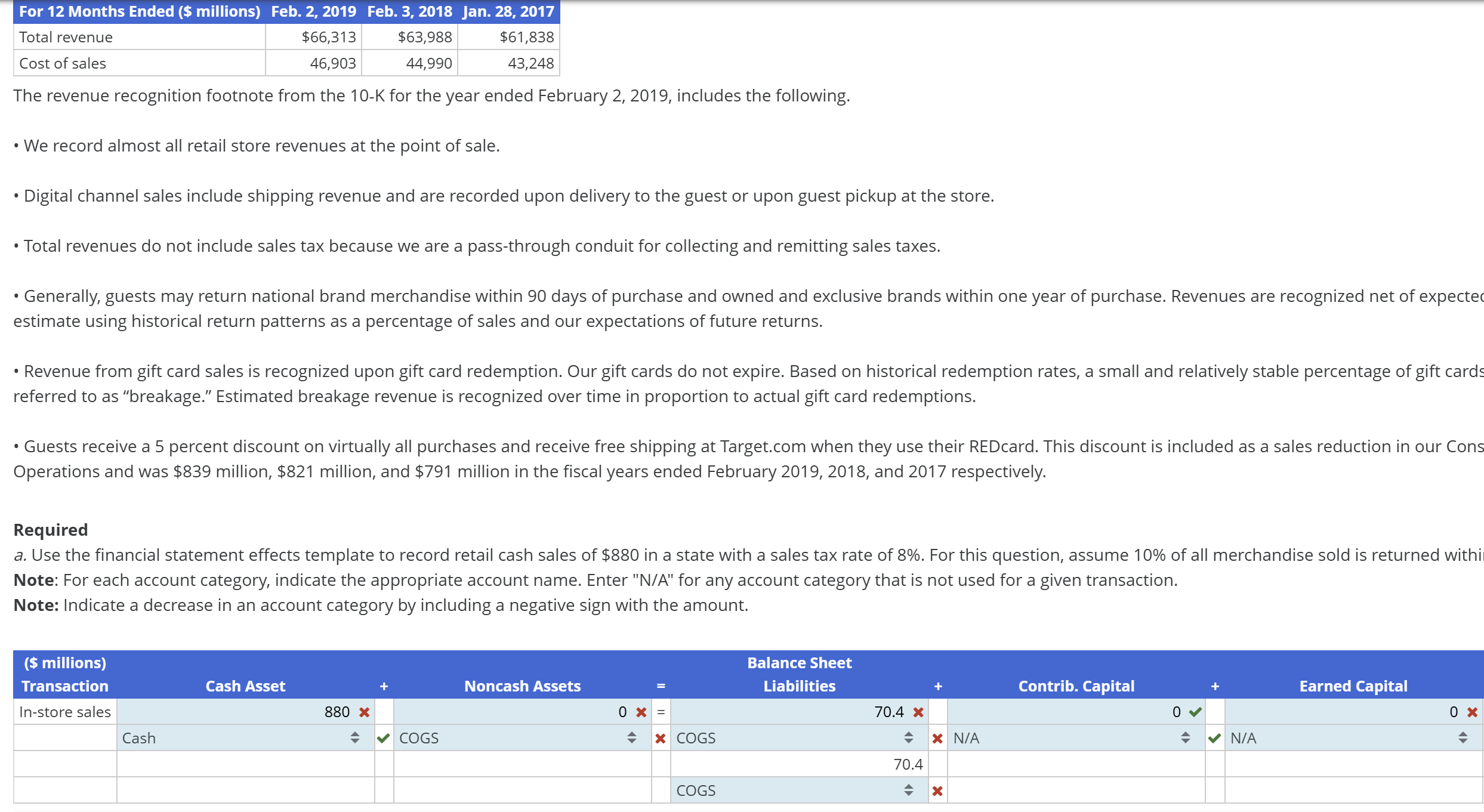 Solved The revenue recognition footnote from the 10-K ﻿for | Chegg.com