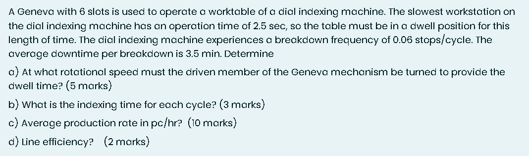 Solved A Geneva with 6 slots is used to operate a worktable | Chegg.com