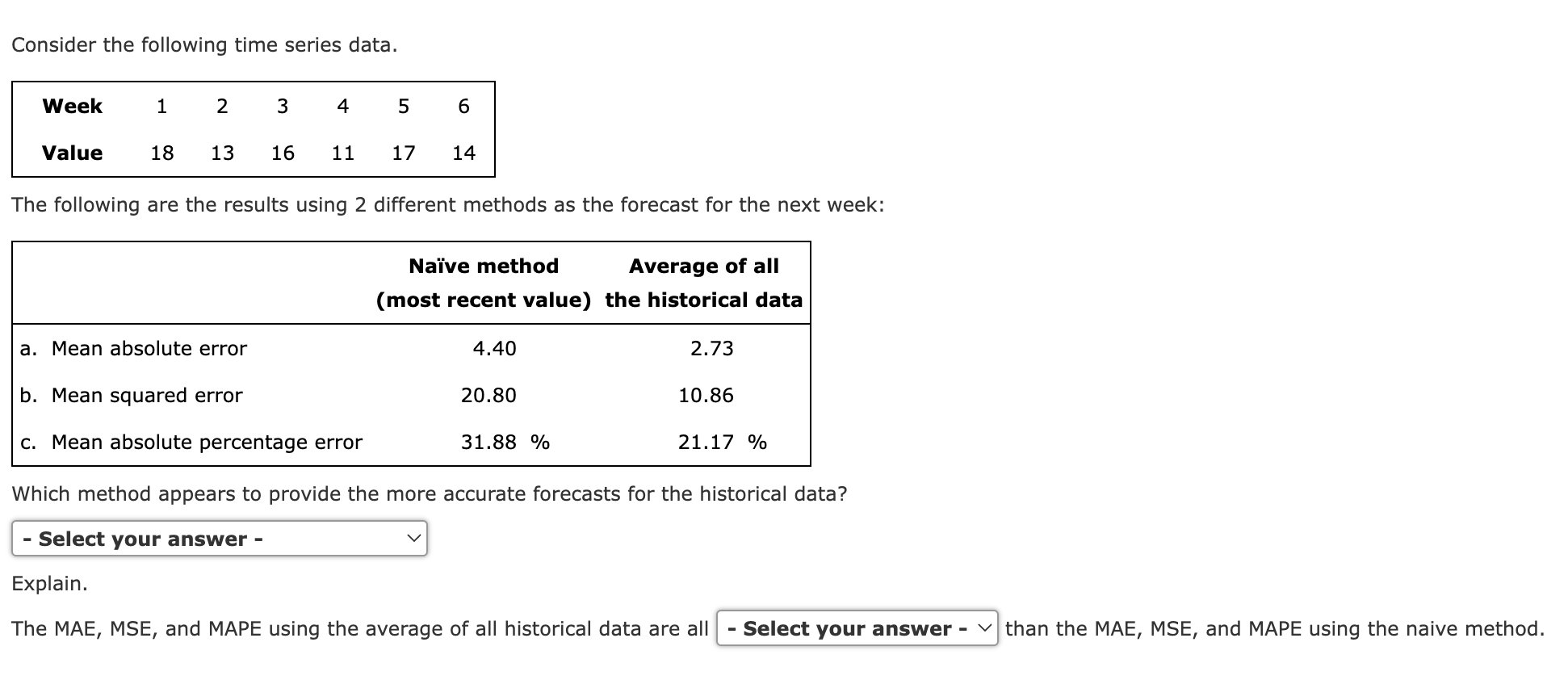 Consider the following time series data. The | Chegg.com