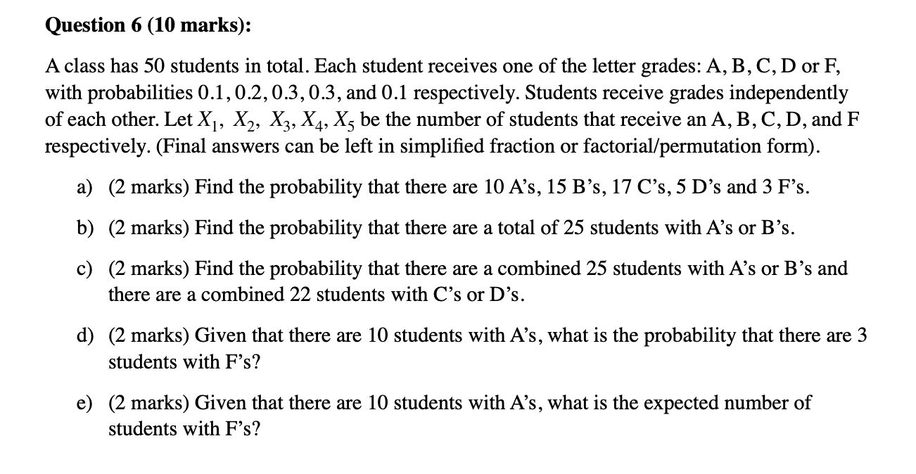 Solved Question 6 (10 marks): A class has 50 students in | Chegg.com