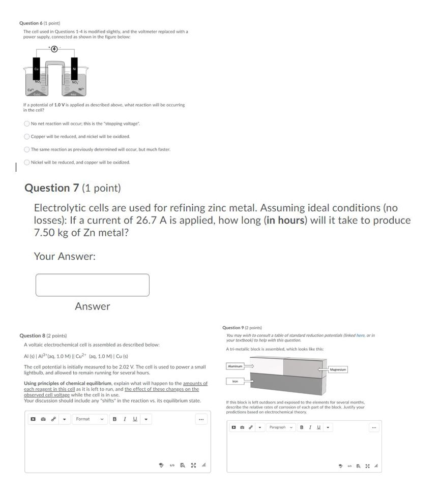 Solved The electrochemical cell below will be used to answer | Chegg.com