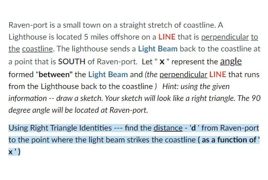 Solved Raven-port is a small town on a straight stretch of | Chegg.com