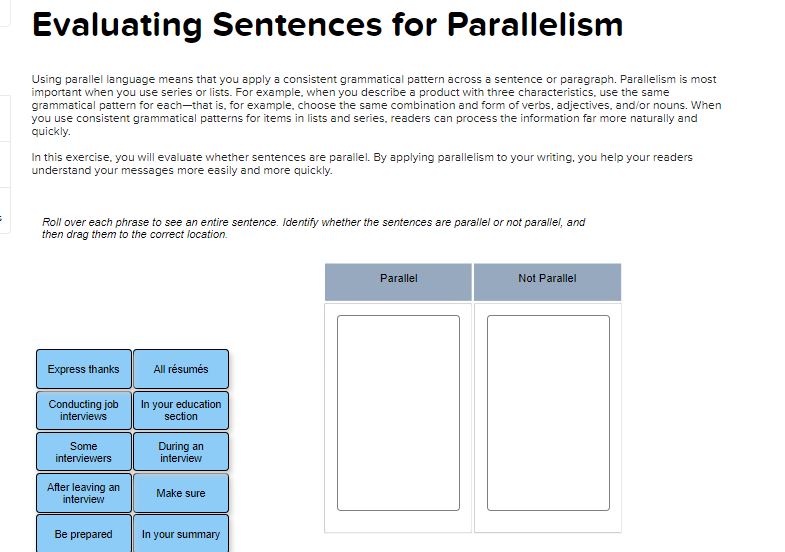 Evaluating Sentences for Parallelism Using parallel | Chegg.com